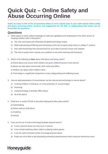 Safeguarding Training Quiz - Online Safety and Abuse | Teaching Resources