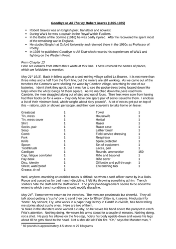 Trench Letters | Teaching Resources