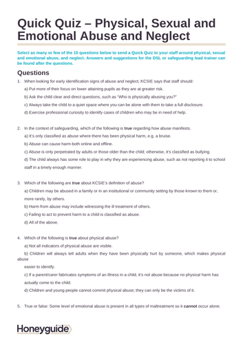 Safeguarding Training Quiz - Physical Abuse and Neglect | Teaching ...