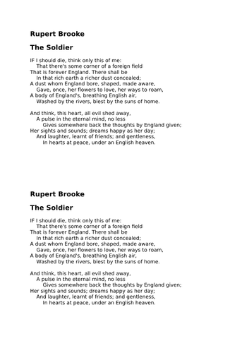 The Soldier Poem | Teaching Resources