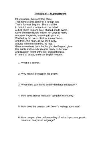 The Soldier Poem | Teaching Resources