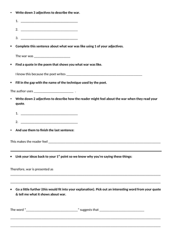 Reading Assessment War Poetry | Teaching Resources