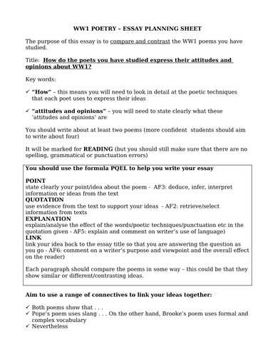 Reading Assessment War Poetry | Teaching Resources