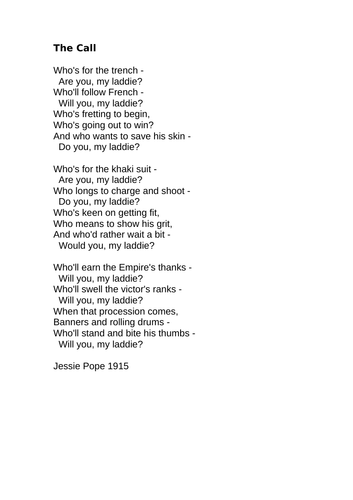 War Poetry The Call | Teaching Resources