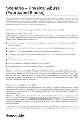 Safeguarding Scenario - Physical Abuse (Fabricated Illness) | Teaching ...