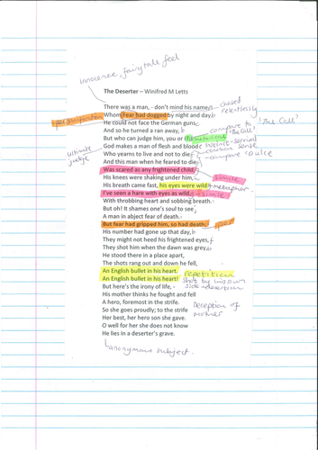 War Poetry The Deserter | Teaching Resources