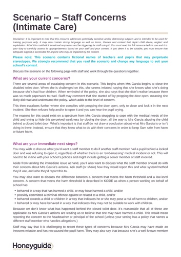 Safeguarding Scenario Staff Concerns Intimate Care Teaching Resources