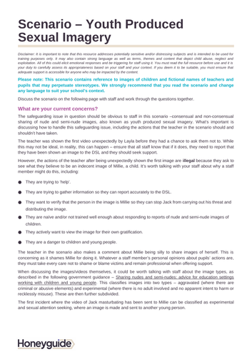 Safeguarding Scenario - Youth Produced Sexual Imagery | Teaching Resources