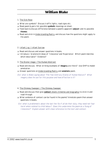 William Blake Chimney Sweep | Teaching Resources