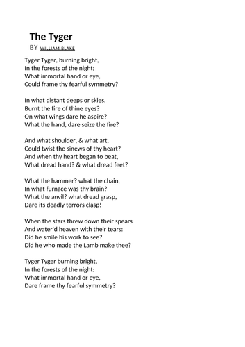The Tyger William Blake | Teaching Resources