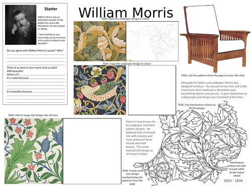 Design - Cover worksheet- William Morris | Teaching Resources