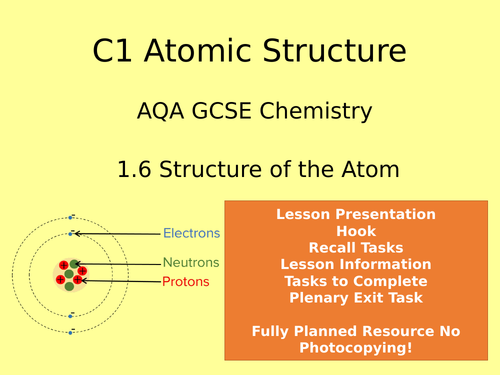 Gcse Aqa Chemistry C1 6 Structure Of The Atom Full Presentation And Resources Teaching Resources