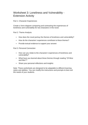 Lesson Plan, Characters analysis "Of Mice and Men" | Teaching Resources