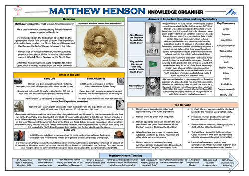 Matthew Henson - Knowledge Organiser! | Teaching Resources