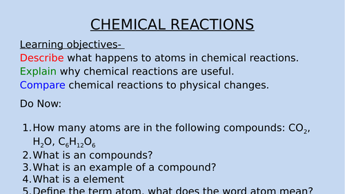 Chemical Reactions Complete lesson | Teaching Resources