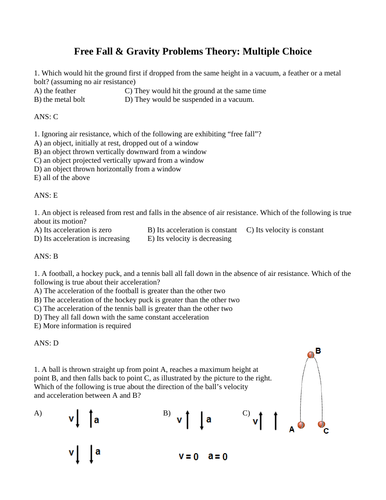 (230PG) MULTIPLE CHOICE Grade 11 Physics Motion Unit & Forces Unit WITH ...
