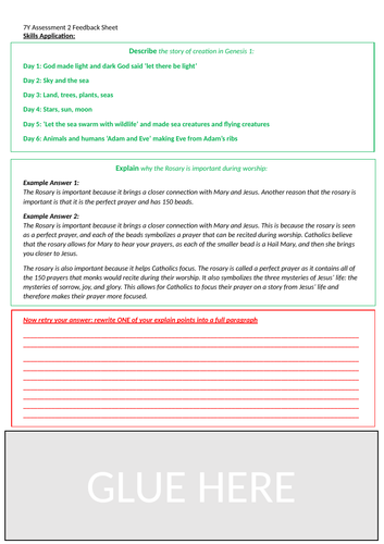 Religious Education KS3 Feedback Sheet | Teaching Resources
