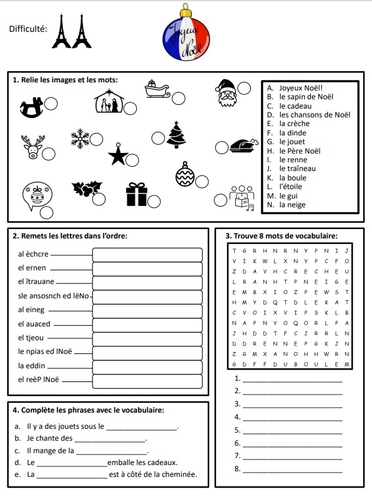 Noël- Vocab and Worksheet- KS3 French | Teaching Resources