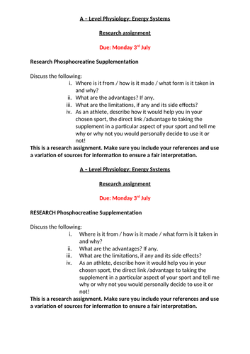 Energy Systems AQA A level PE | Teaching Resources