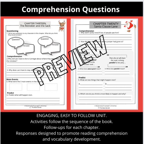 JUNIPER'S CHRISTMAS Novel Study and Reading Comprehension BOOK ...