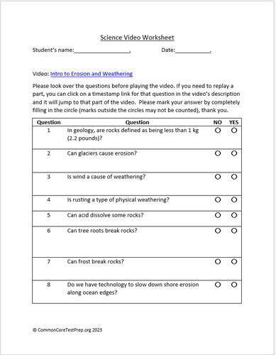 Intro to Erosion & Weathering. Video sheet | Teaching Resources