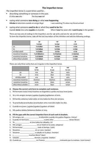Imperfect tense - Spanish | Teaching Resources