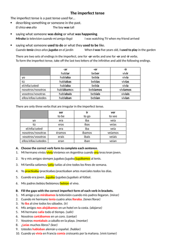 Imperfect tense - Spanish | Teaching Resources