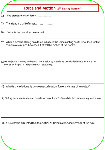 Force and Motion ( Second Law of Newton) | Teaching Resources