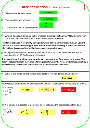 Force and Motion ( Second Law of Newton) | Teaching Resources