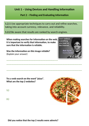 EDSQ - Using Devices - 1.2 Finding & Evaluating Information - L1 Task ...