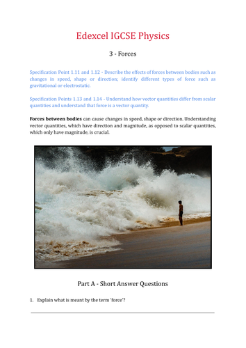 Edexcel IGCSE Physics Worksheets Chapter 1 - Forces and Motion ...