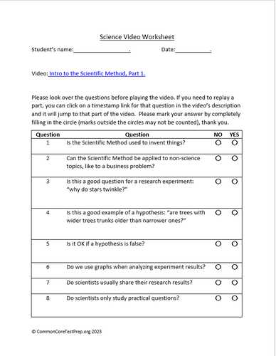 Scientific Method, Part 1. Video worksheet | Teaching Resources