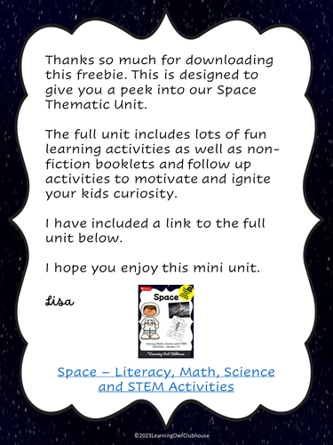 FREEBIE!! A Space Thematic Unit based on the books What the Moon is ...
