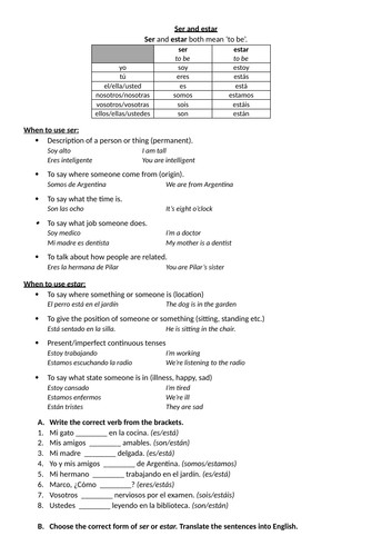 Ser and estar | Teaching Resources