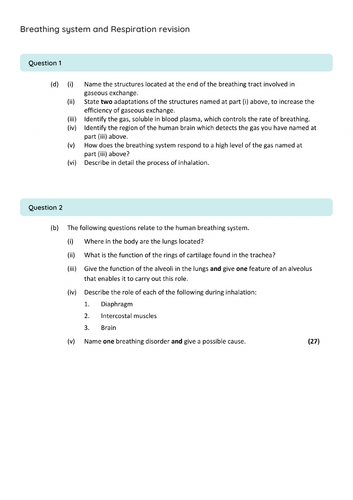 LC - Biology - 3.4.4 & H.3.4.7 - Human Breathing | Teaching Resources