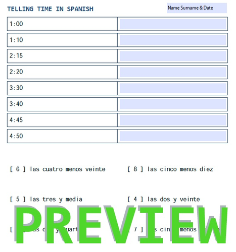 TELLING TIME IN SPANISH - WORKSHEETS | Teaching Resources