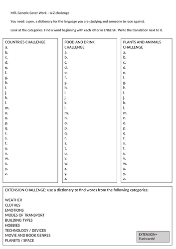 Cover Work for MFL (all classes and languages) | Teaching Resources