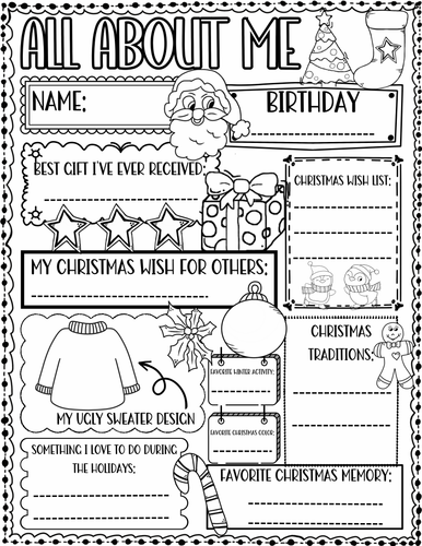 All about Me Worksheet Christmas Theme | Teaching Resources