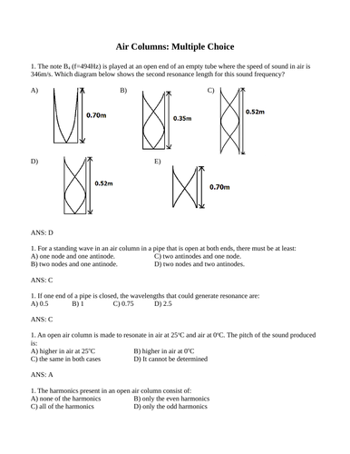 PHYSICS SOUND WAVES Power Points and Sound Multiple Choice WITH ANSWERS ...