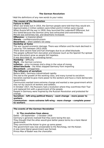 The German Revolution - IGCSE History – Paper 1 – Germany – Part 1 ...