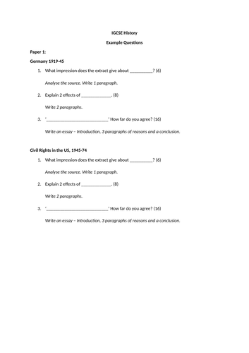 Igcse History Introduction Teaching Resources