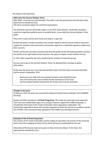 The Origins of the Nazi Party – Germany Part 3 - IGCSE History – Paper ...