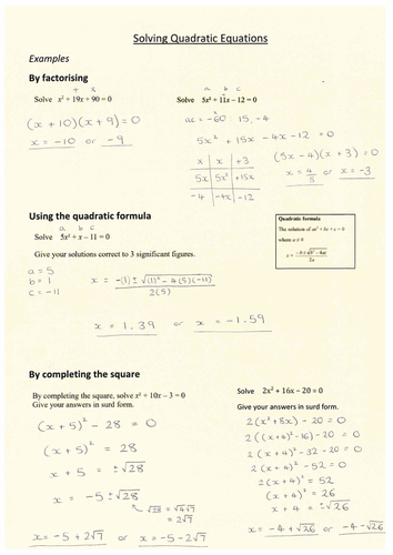 Solving Quadratic Equations booklet | Teaching Resources