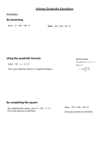Solving Quadratic Equations booklet | Teaching Resources