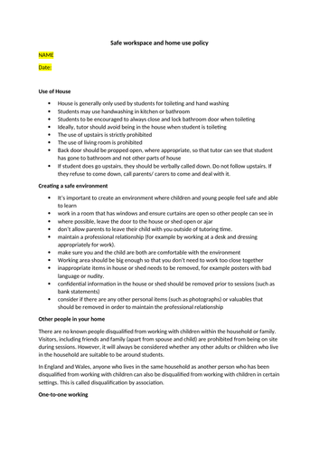 Safeguarding policies and procedures for home tutors/ forest school ...