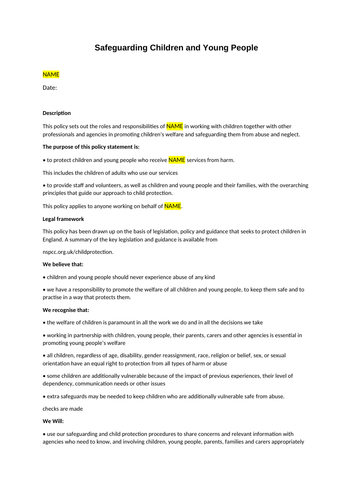 Safeguarding policies and procedures for home tutors/ forest school ...