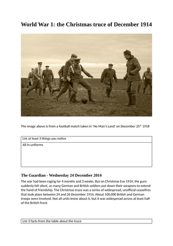 English Non Fiction Christmas Day Truce Troops play Football KS3 / KS4 ...