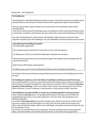 Dictatorship – The Enabling Act – Germany Part 4 - IGCSE History ...