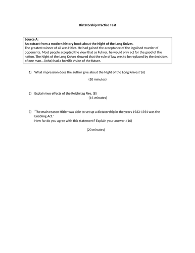 Dictatorship 1933-34 Revision – Germany Part 4 - IGCSE History – Paper ...