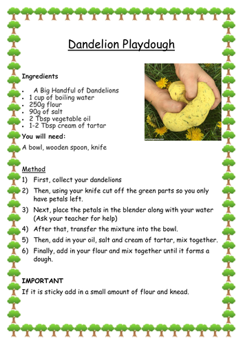 Dandelion Playdough Instructions | Teaching Resources